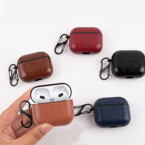 YQG 2021 Leather Case Compatible with AirPods 3rd Generation, Fully-Wrapped Portable Shockproof Leather Cover with Keychain Apple Airpods 3 Charging Case for Women Men [Front LED Visible] (Coffee)