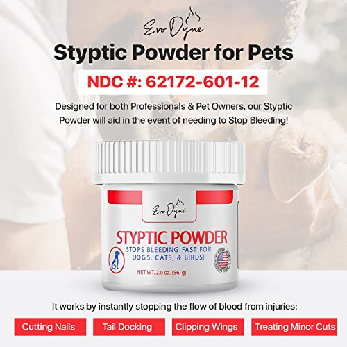 Styptic Powder for Dogs, Cats, and Birds (2 oz) by Evo Dyne | Fast-Acting Blood Stop Powder for Pets | Quick Stop Bleeding Powder for Dog Nail Clipping, Grooming, Cuts and More (1-Pack)