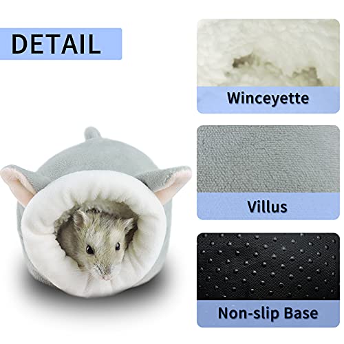 WishLotus Hamster Bed, Mini Soft and Warm Hamster House Cute Non-Slip Hamster Sleeping nest Small Animals Bedding House for Dwarf Hamsters, Mini Hedgehogs and Small Pets (Grey)