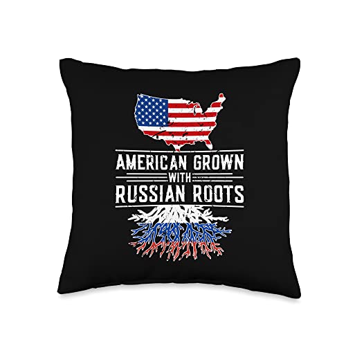 Russian American Flag Clothes American Grown Russian Roots Pride Russia Throw Pillow, 16x16, Multicolor