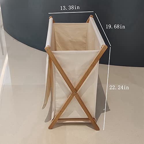 suiwoyou Bamboo Wood X-frame Laundry Hamper with Lid Collapsible Dirty Clothes Laundry Basket Foldable Storage for Household, Beige with Lid