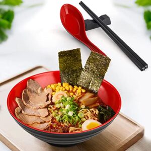 Lyellfe 16 Pieces Ramen Bowl Set, Restaurant Quality Soup Bowl, 33 Oz Unbreakable Melamine Dinnerware with Spoons, Chopsticks and Stands for Udon Soba Pho