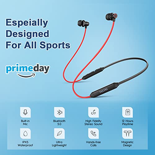 Tecno Wireless Bluetooth Headphones, Bluetooth Earbuds Neckband with Microphone, Bluetooth 5.0, for Sports, B1 SE