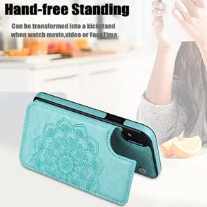 MMHUO for iPhone XR Case with Card Holder, Flower Magnetic Back Flip Case for iPhone XR Wallet Case for Women, Shockproof Protective Case Full Cover Phone Case for iPhone XR,Mint