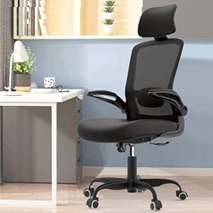 Home Office Desk Chairs, Ergonomic Office Chairs with Flip-up Armrests, Computer Desk Chairs with Lumbar Support, Office Desk Chairs with Rocking Function, Black