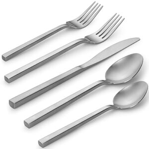 alata cube 20-piece forged silverware set stainless steel flatware set,service for 4,matte satin polished cutlery set,dishwasher safe