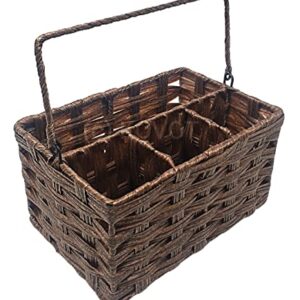 Kovot Poly-Wicker Woven Cutlery Storage Organizer Caddy Tote Bin Basket for Kitchen Table, Cabinet, Pantry, Indoor & Outdoor - Woven Polypropylene | Measures 9.5" x 6.5" x 5" (Dark Brown)