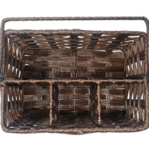 Kovot Poly-Wicker Woven Cutlery Storage Organizer Caddy Tote Bin Basket for Kitchen Table, Cabinet, Pantry, Indoor & Outdoor - Woven Polypropylene | Measures 9.5" x 6.5" x 5" (Dark Brown)