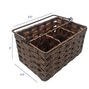 Kovot Poly-Wicker Woven Cutlery Storage Organizer Caddy Tote Bin Basket for Kitchen Table, Cabinet, Pantry, Indoor & Outdoor - Woven Polypropylene | Measures 9.5" x 6.5" x 5" (Dark Brown)