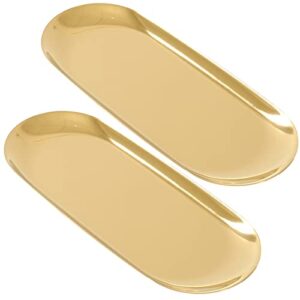 2 pack oval decorative brass trays with mirror finish, 9”small gold tray with curved lip, dessert table serving platter vanity jewelry metal tray for desktop, exxacttorch