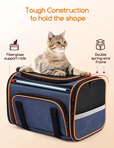 Cat Carrier, Meowant Airline Approved Pet Carrier, 3 Sides Expandable Dog Carrier with Fleece Pad, 3 Doors for Cats, Dogs, Puppy and Small Animals