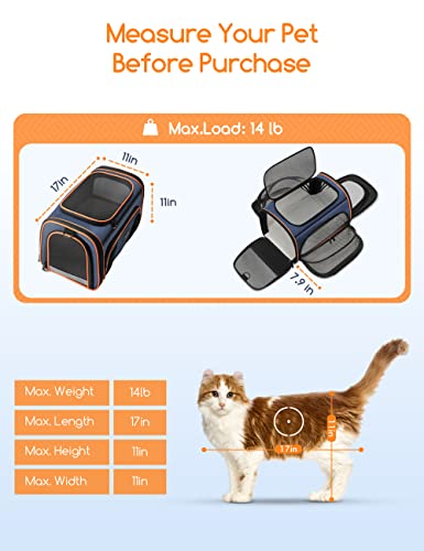 Cat Carrier, Meowant Airline Approved Pet Carrier, 3 Sides Expandable Dog Carrier with Fleece Pad, 3 Doors for Cats, Dogs, Puppy and Small Animals