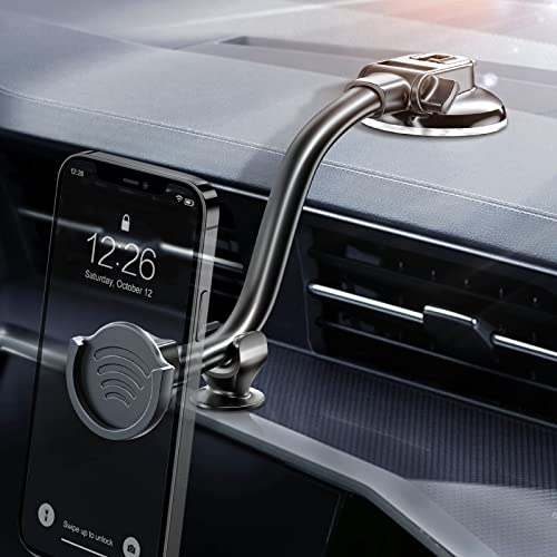 pop-tech Suction Cup Phone Mount for Socket User, Dashboard Car Phone Holder Cradle for Collapsible Grip with 7.5 Inch Long Arm Gooseneck & Anti-Shake Stabilizer Compatible with iPhone Samsung Galaxy