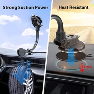 pop-tech Suction Cup Phone Mount for Socket User, Dashboard Car Phone Holder Cradle for Collapsible Grip with 7.5 Inch Long Arm Gooseneck & Anti-Shake Stabilizer Compatible with iPhone Samsung Galaxy