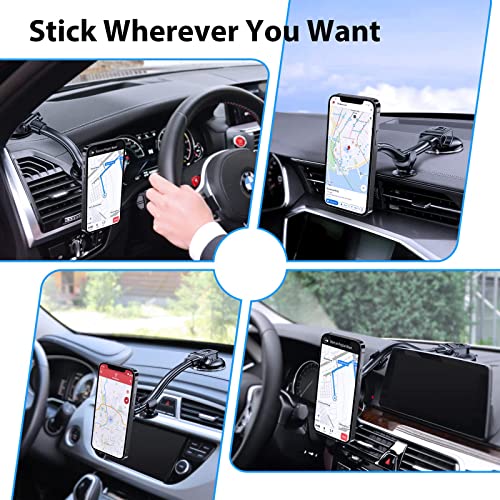 pop-tech Suction Cup Phone Mount for Socket User, Dashboard Car Phone Holder Cradle for Collapsible Grip with 7.5 Inch Long Arm Gooseneck & Anti-Shake Stabilizer Compatible with iPhone Samsung Galaxy