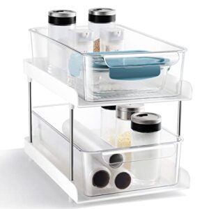 mecids kitchen organizer 2 tier with clear drawer bins great for under sink organizing and bathroom cabinet storage organizer