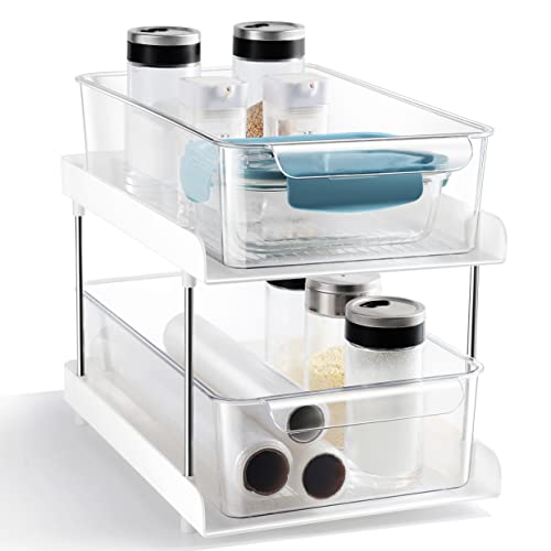 MeCids Kitchen Organizer 2 Tier with Clear Drawer Bins Great for Under Sink Organizing and Bathroom Cabinet Storage Organizer