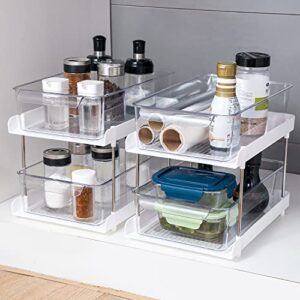 MeCids Kitchen Organizer 2 Tier with Clear Drawer Bins Great for Under Sink Organizing and Bathroom Cabinet Storage Organizer