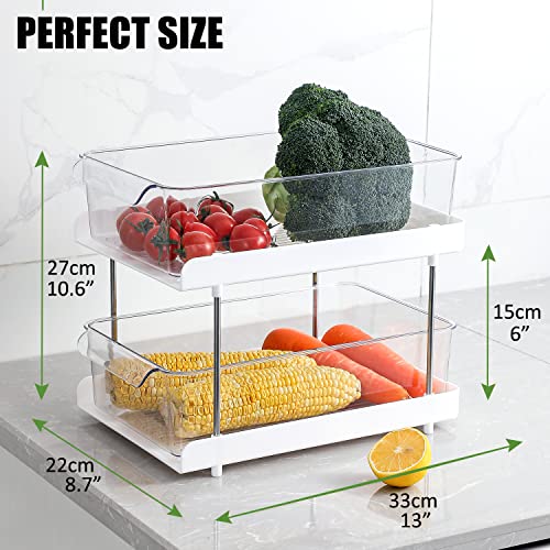 MeCids Kitchen Organizer 2 Tier with Clear Drawer Bins Great for Under Sink Organizing and Bathroom Cabinet Storage Organizer