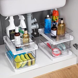 MeCids Kitchen Organizer 2 Tier with Clear Drawer Bins Great for Under Sink Organizing and Bathroom Cabinet Storage Organizer