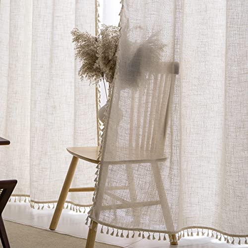 VOILYBIRD Natural Linen Blended Farmhouse Curtains 84 Inches Long Living Room Boho Curtains & Drapes Country Style, W40 x L84, Natural, 2 Panels Set