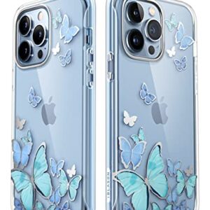 i-Blason Cosmo Series for iPhone 13 Pro Max Case 6.7 inch (2021 Release), Slim Full-Body Stylish Protective Case with Built-in Screen Protector (Blue Butterfly)