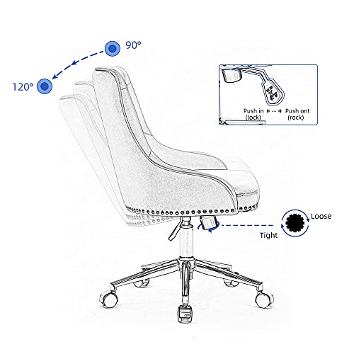 KCC Office Desk Chair Modern Button Tufted Mid-Back Home Office Chair with Nailhead Trim, Ergonomic Height Adjustable Swivel Armchair with Wheels and Metal Base for Study Living Room, Brown PU