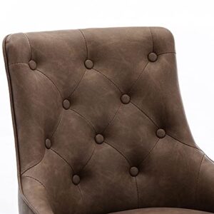 KCC Office Desk Chair Modern Button Tufted Mid-Back Home Office Chair with Nailhead Trim, Ergonomic Height Adjustable Swivel Armchair with Wheels and Metal Base for Study Living Room, Brown PU