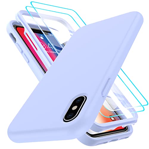 LeYi for iPhone X Case, iPhone Xs Case, iPhone 10 Case with 2 Pack Tempered Glass Screen Protector, Silicone Full Body Cute Slim Women Phone Case Cover for iPhone 10/X/Xs, Violet