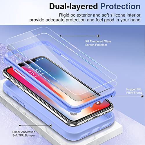 LeYi for iPhone X Case, iPhone Xs Case, iPhone 10 Case with 2 Pack Tempered Glass Screen Protector, Silicone Full Body Cute Slim Women Phone Case Cover for iPhone 10/X/Xs, Violet