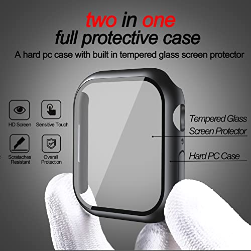 Smiling 2 pack Case Built in Tempered Glass Screen Protector Compatible with Apple Watch Series 9 (2023)/Series 8 /Series 7 45mm, Hard PC Case with Screen Protector Overall Protective Cover-Matt Black