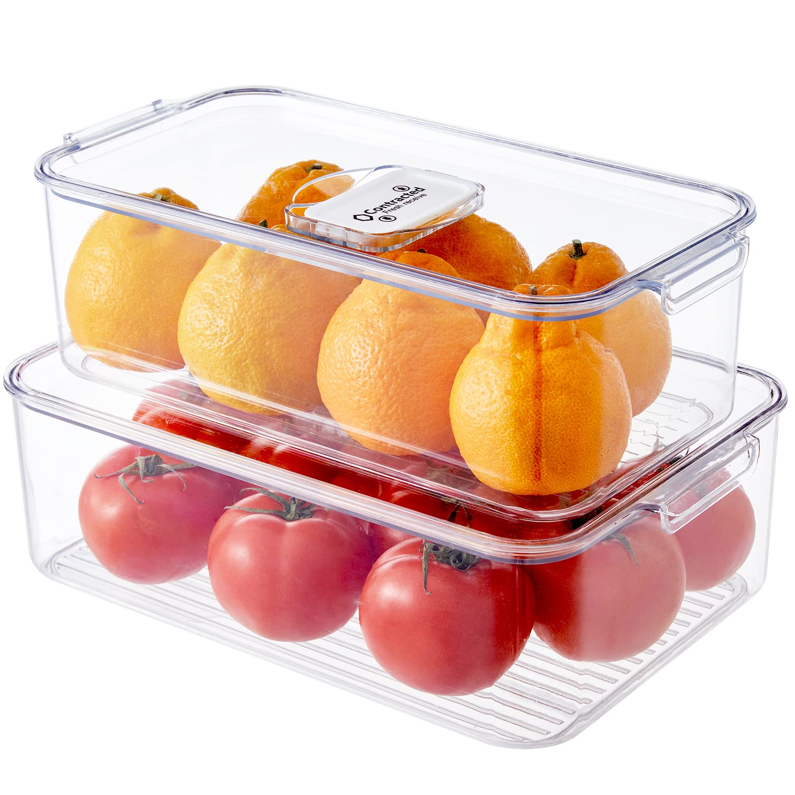 VELMADE Food Storage Containers with Lids 2 PCs, Airtight Food Containers for Kitchen Organization, Pantry Storage for Fridge, Refrigerator & Freezer, Fresh Keeper with Steam Vents, Clear