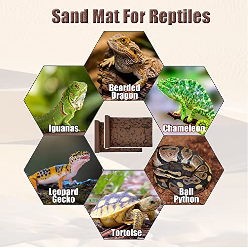 Tfwadmx Reptile Carpet Sand Mat for Bearded Dragon Terrarium Substrate Liner Brown Reversible Lizard Bedding Mats for Cage Leopard Gecko Tortoise Turtle Snake Chameleon with Tweezer 20"x 39"(2 Pcs)