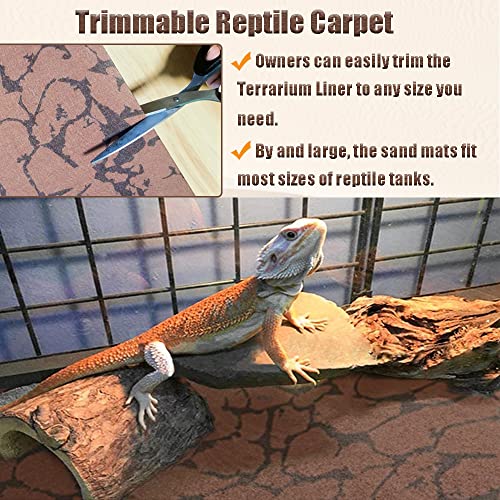 Tfwadmx Reptile Carpet Sand Mat for Bearded Dragon Terrarium Substrate Liner Brown Reversible Lizard Bedding Mats for Cage Leopard Gecko Tortoise Turtle Snake Chameleon with Tweezer 20"x 39"(2 Pcs)