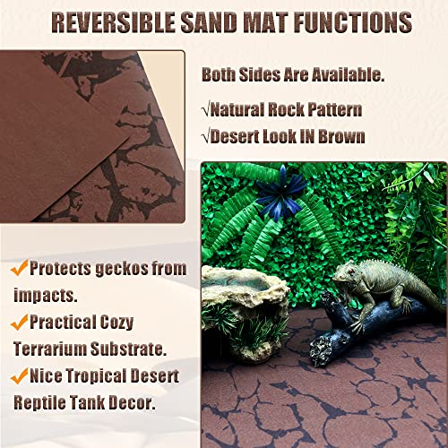 Tfwadmx Reptile Carpet Sand Mat for Bearded Dragon Terrarium Substrate Liner Brown Reversible Lizard Bedding Mats for Cage Leopard Gecko Tortoise Turtle Snake Chameleon with Tweezer 20"x 39"(2 Pcs)