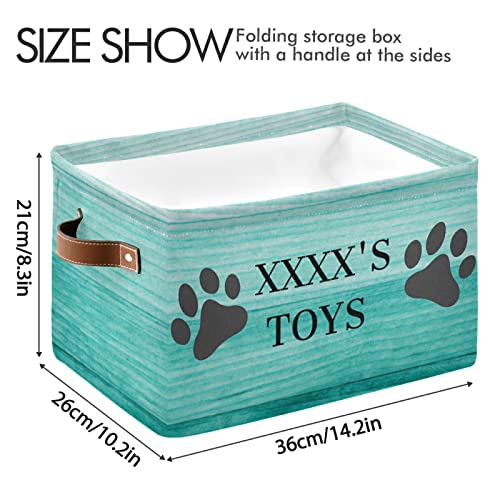 CHIFIGNO Personalized Dog Toy Storage Basket with Handles, Teal Customized Pet's Name Foldable Storage Box Organizer Bag for Clothes Storage Toys Storage, 1PC