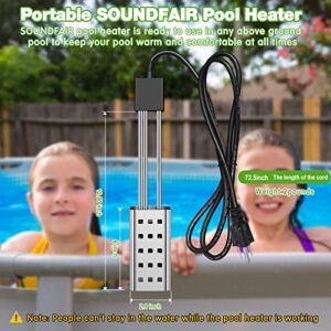 Soundfair Immersion Water Heater for Boiling Bathtub Water, Heavy Duty Submersible Bucket Water Heater with Metal Guard Cover to Heat 5 Gallons of Water in Minutes - U.S. Version