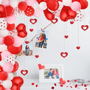 Auihiay 125 PCS Valentine's Day Balloon Arch with 500 Rose Petals, 100 Hanging Heart Garland, Red Heart Balloons, Pink White Red Balloons for Valentine's Day Anniversary Wedding Party Home Decorations