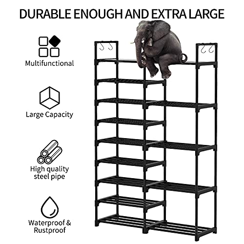 WOWLIVE 9 Tiers Shoe Rack Shoe Storage Shoe Organizer 30-35 Pairs Shoe Tower Unit Shelf Durable Metal Pipes with Plastic Connectors Stackable Cabinet Black(SSS2B9)