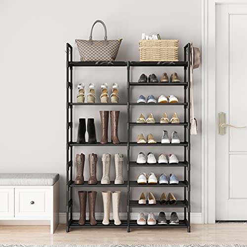 WOWLIVE 9 Tiers Shoe Rack Shoe Storage Shoe Organizer 30-35 Pairs Shoe Tower Unit Shelf Durable Metal Pipes with Plastic Connectors Stackable Cabinet Black(SSS2B9)