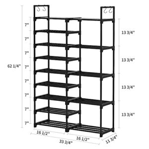 WOWLIVE 9 Tiers Shoe Rack Shoe Storage Shoe Organizer 30-35 Pairs Shoe Tower Unit Shelf Durable Metal Pipes with Plastic Connectors Stackable Cabinet Black(SSS2B9)