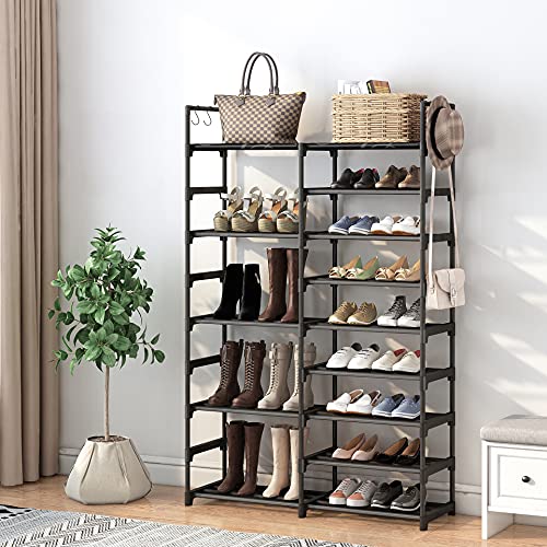 WOWLIVE 9 Tiers Shoe Rack Shoe Storage Shoe Organizer 30-35 Pairs Shoe Tower Unit Shelf Durable Metal Pipes with Plastic Connectors Stackable Cabinet Black(SSS2B9)