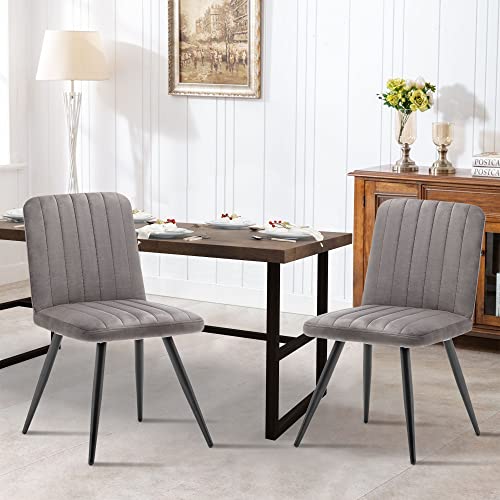 Alunaune Modern Velvet Dining Chairs Set of 2 Upholstered Accent Chair Mid Century Armless Chair Living Room Kitchen Desk Side Chair with Metal Legs-Grey