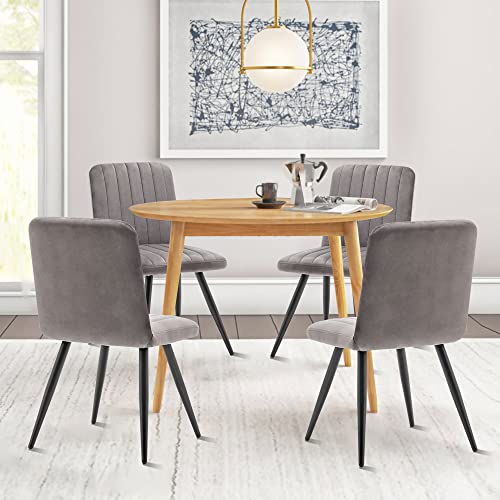 Alunaune Modern Velvet Dining Chairs Set of 2 Upholstered Accent Chair Mid Century Armless Chair Living Room Kitchen Desk Side Chair with Metal Legs-Grey