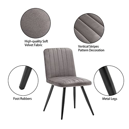 Alunaune Modern Velvet Dining Chairs Set of 2 Upholstered Accent Chair Mid Century Armless Chair Living Room Kitchen Desk Side Chair with Metal Legs-Grey