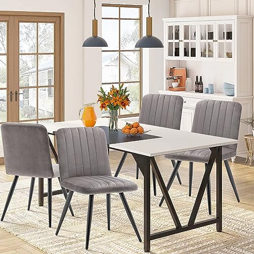 Alunaune Modern Velvet Dining Chairs Set of 2 Upholstered Accent Chair Mid Century Armless Chair Living Room Kitchen Desk Side Chair with Metal Legs-Grey