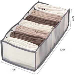 LOLELAI 7 Grids Washable Wardrobe Clothes Organizer, Jeans Compartment Storage Box Foldable Closet Drawer Organizer Clothes Drawer Mesh Separation Box for Bedroom 2 sizes white (Whit)