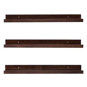 MBYD Floating Shelves 3 Same Dimensions, 24 Inch Deep Walnut Solid Wooden Shelves for Wall, Wall Mount Picture Ledge Wall Shelf for Home, Kitchen, Office, Living Room