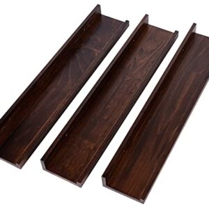 MBYD Floating Shelves 3 Same Dimensions, 24 Inch Deep Walnut Solid Wooden Shelves for Wall, Wall Mount Picture Ledge Wall Shelf for Home, Kitchen, Office, Living Room