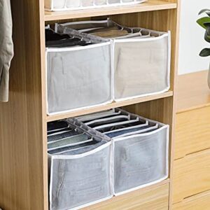 2PCS Clothes Organizer（7 Grids）Drawer Dividers for Clothes - Foldable Grid Storage Box with Multiple Layers, Portable Washable Storage Containers for Scarves, Leggings, T-shirts, Jeans (Jeans and Trousers with 7Grids, Gray)